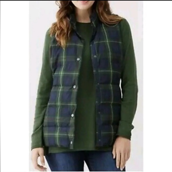 J. Jill | Jackets & Coats | J Jill Blue Green Tartan Plaid Down Puffer ...